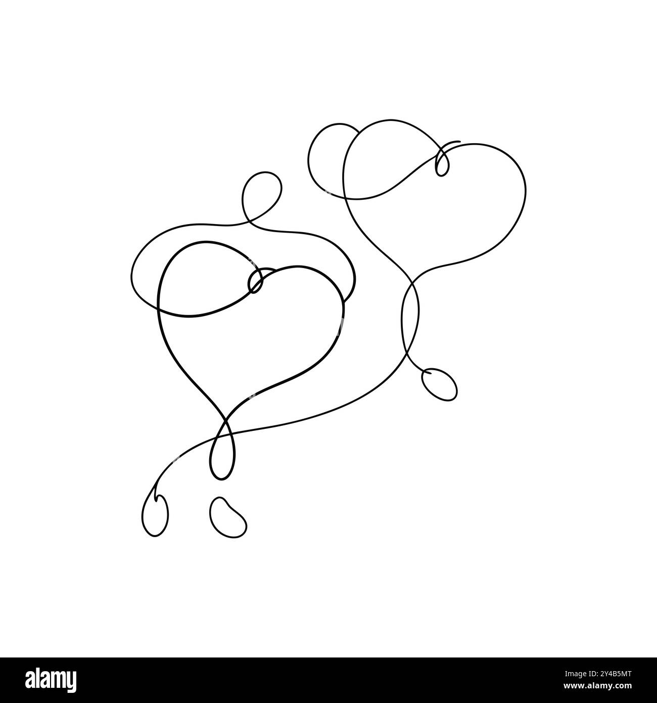 Two hearts continuous line art, love hearts one line vector Stock ...