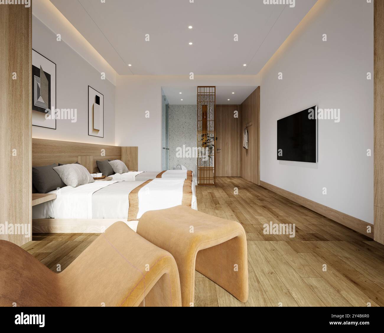 3d render luxury hotel room Stock Photo - Alamy