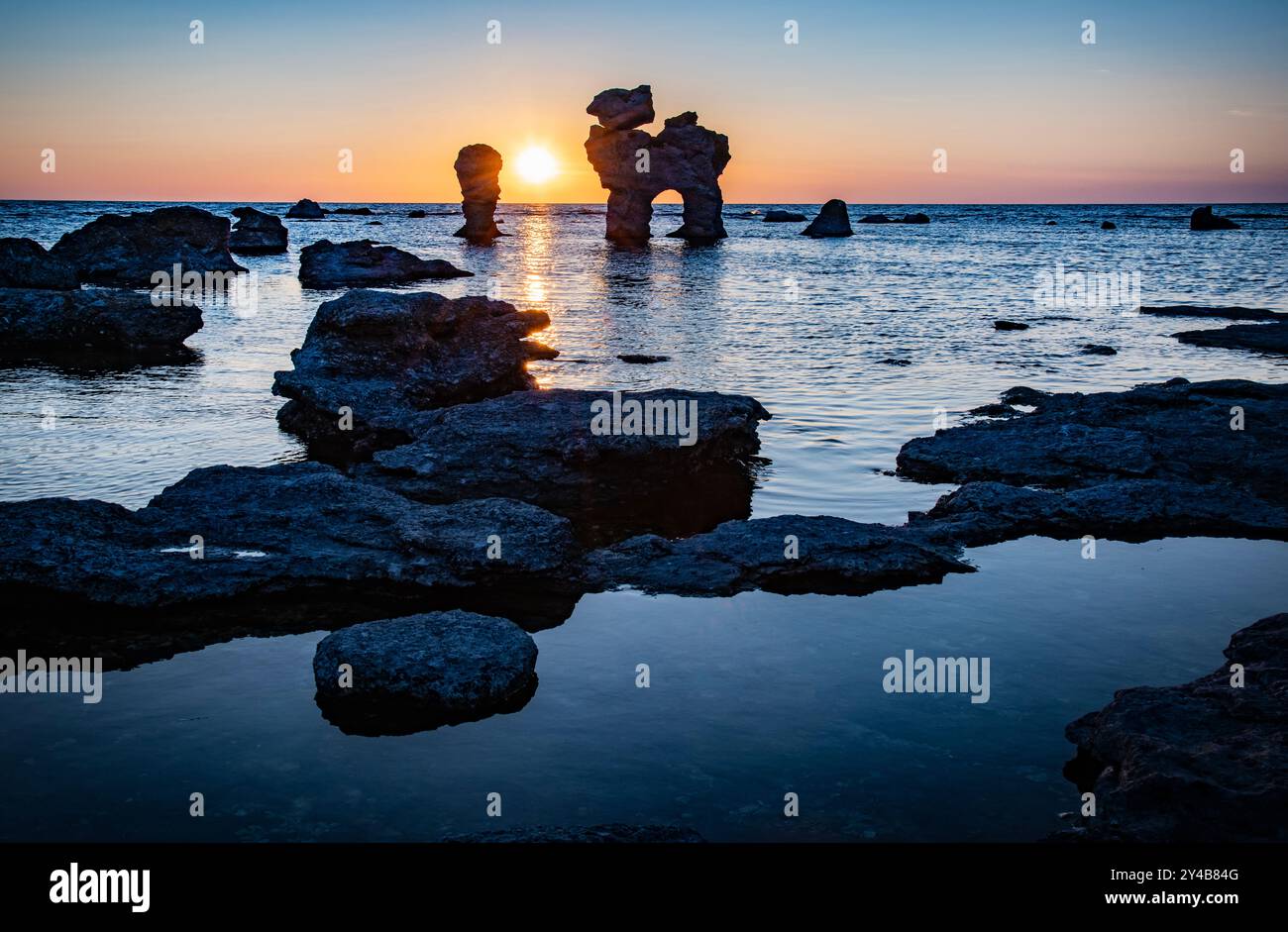 Coast in Gotland, Sweden, Europe. Famous limestone formations Stock ...