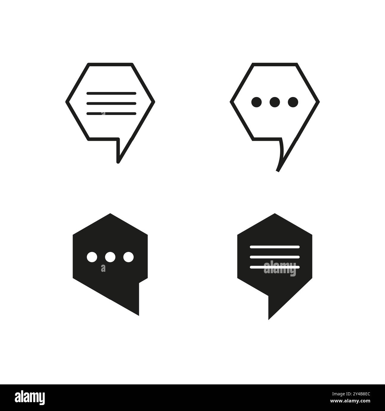 Hexagonal speech bubble icon. Chat symbol set. Dialogue graphic elements. Vector outline Stock ...