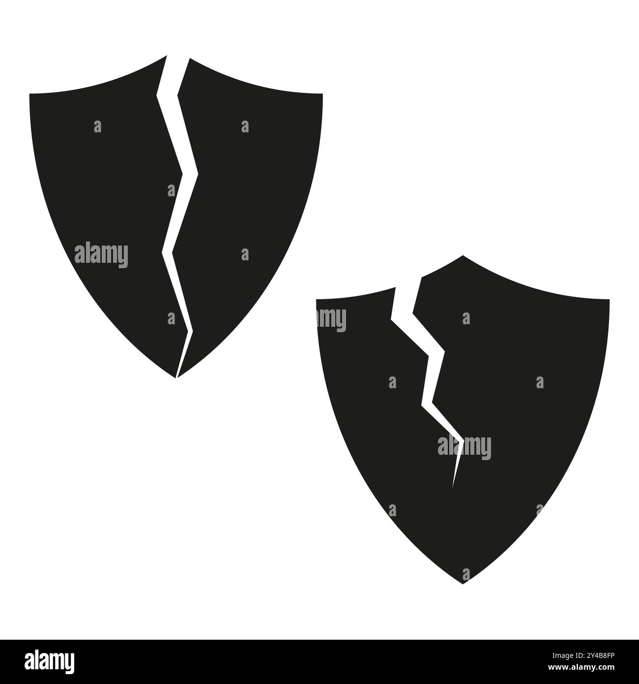 Broken shield icon. Cracked shield emblem. Security breach symbol. Protection failure Stock ...