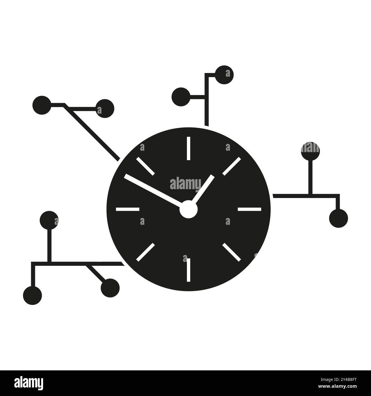 Clock with nodes icon. Technology time symbol. Network and time design ...
