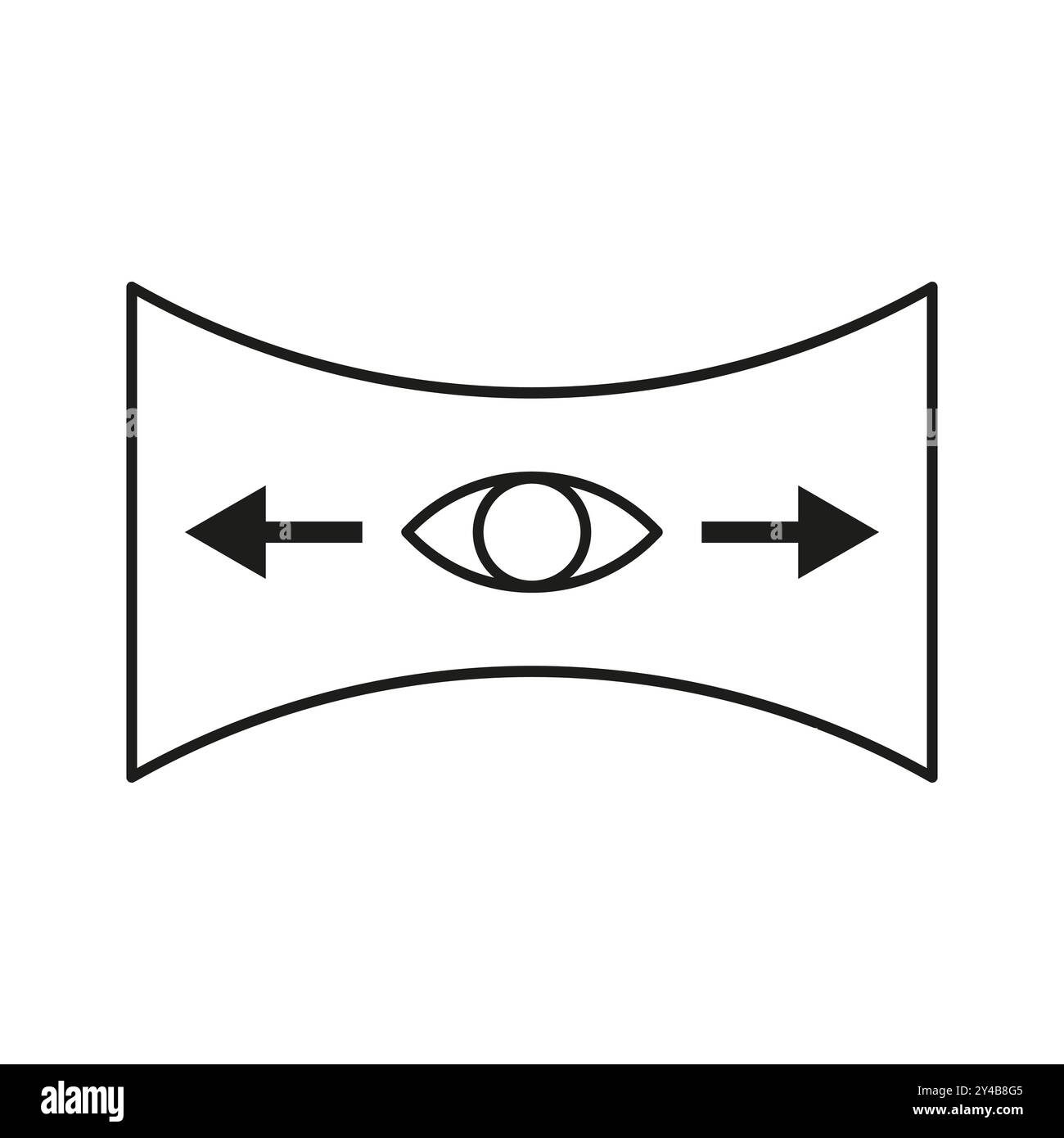 Wide angle eye icon. Curved screen outline. Direction arrows symbol ...