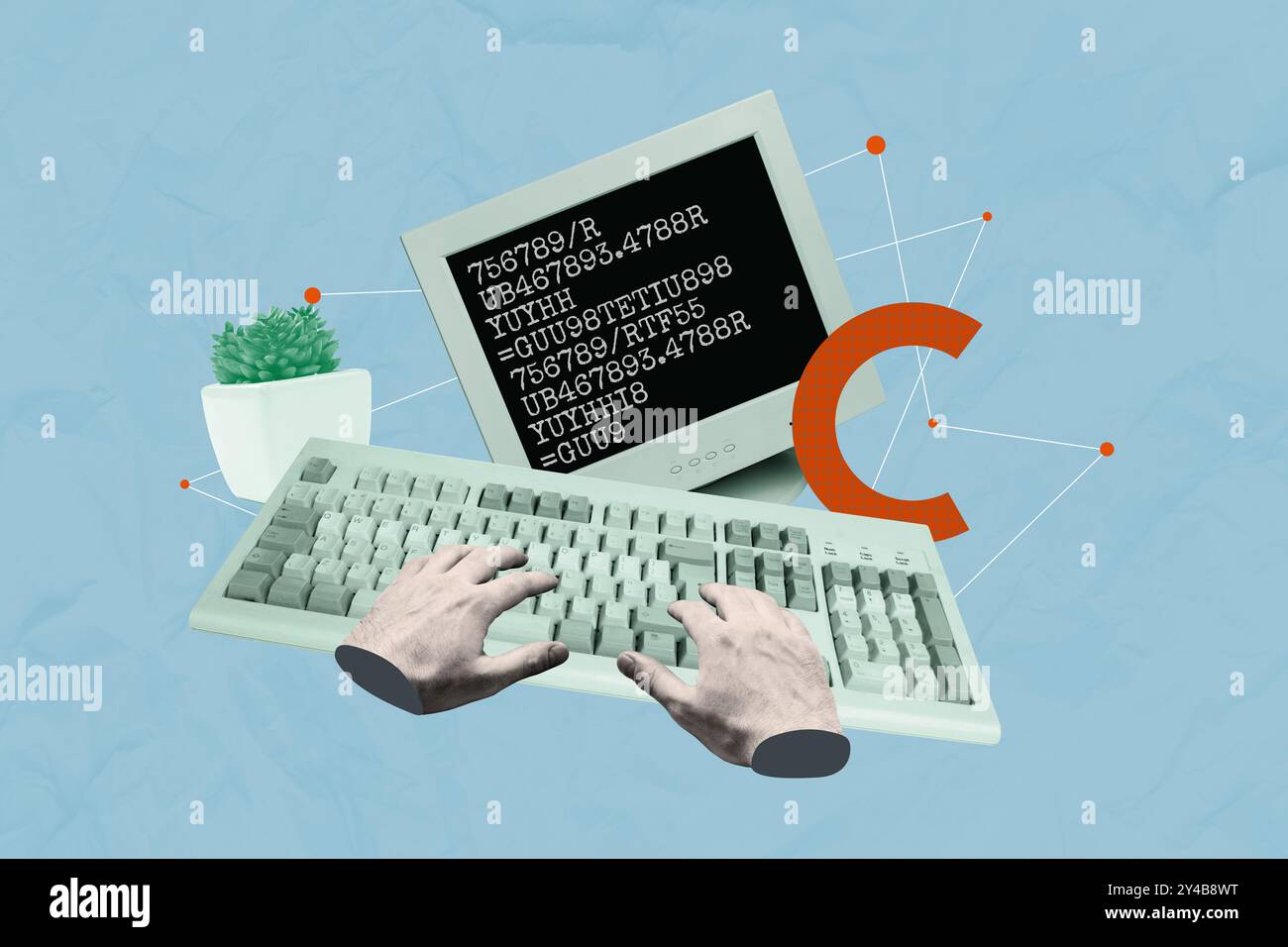 Composite creative art collage of hands type keypad coding software ...