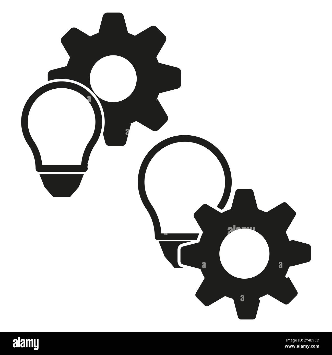 Lightbulb and gear. Innovation and mechanics. Simple vector symbols. Creative idea icon Stock ...