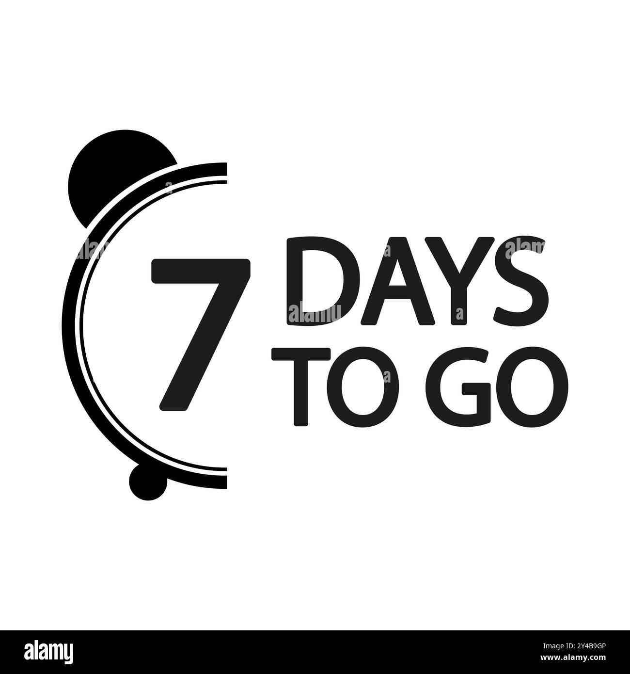 Countdown timer illustration. Number seven focus. Bold 7 days to go text. Simple monochrome ...