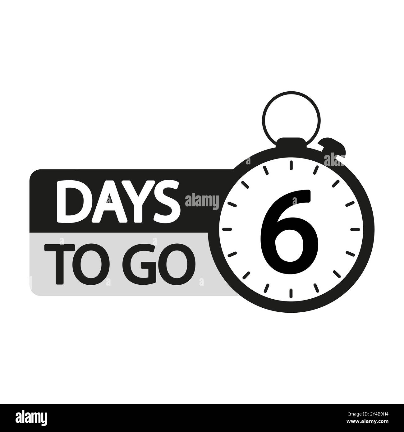 Countdown timer illustration. Number six focus. Bold 6 days to go text ...