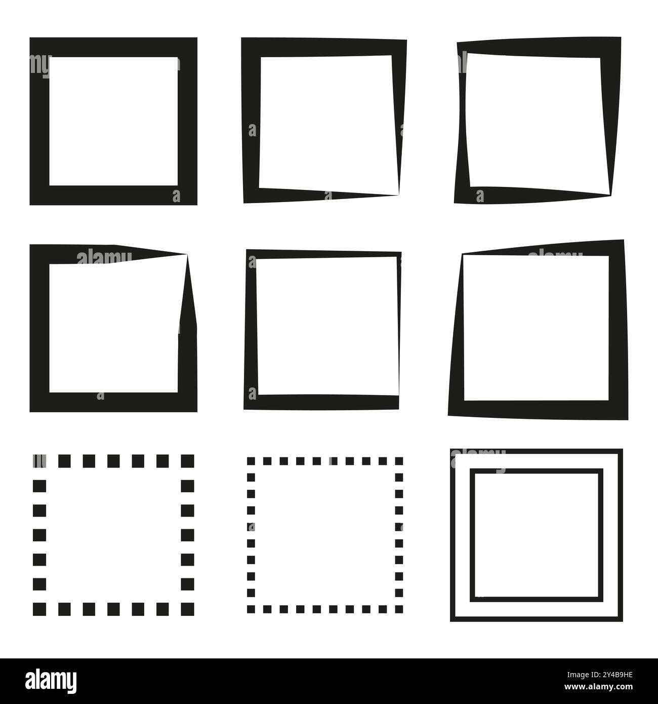 Abstract square icon set. Geometric distorted frames. Black outlined ...