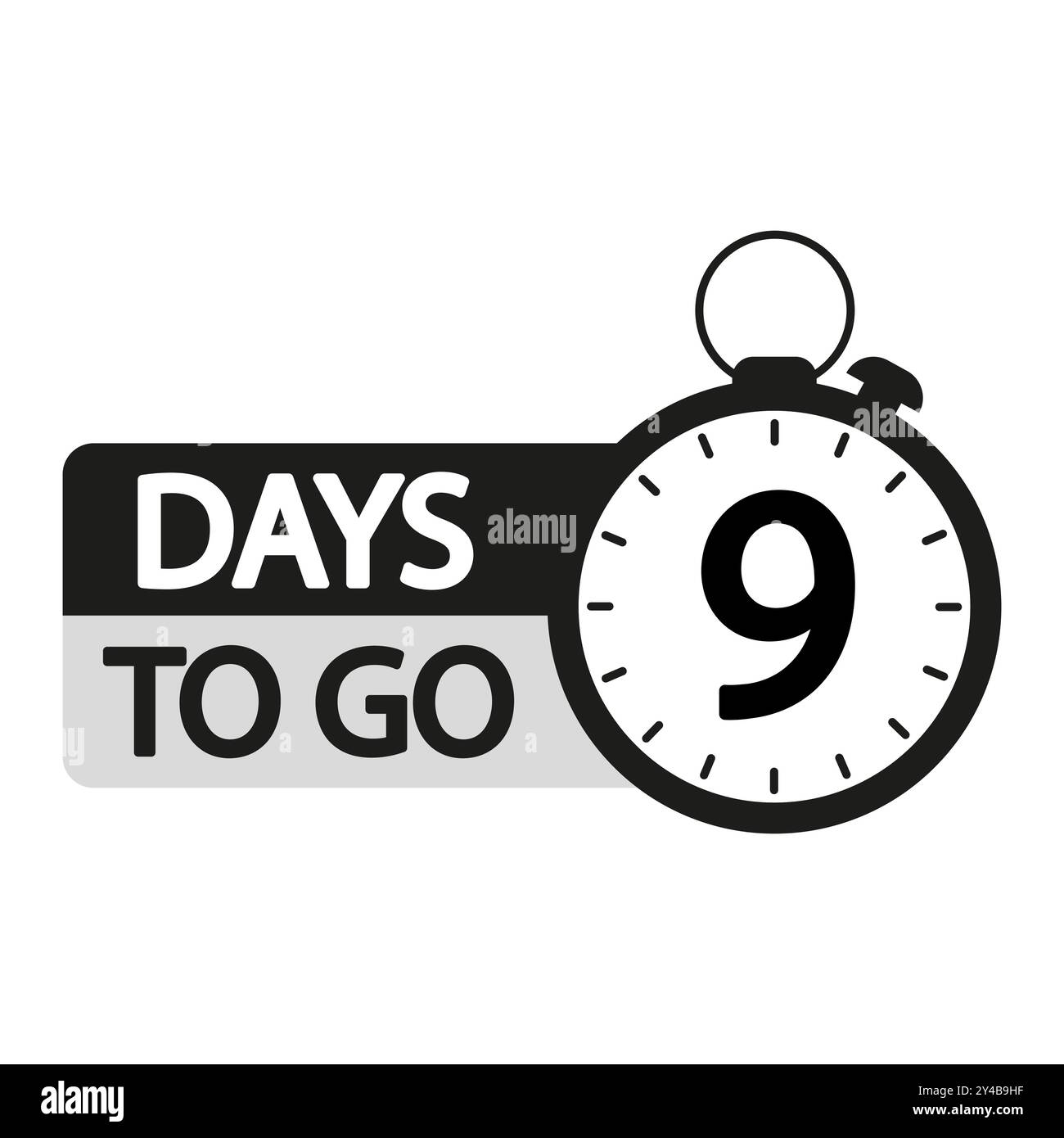 Countdown timer illustration. Number nine focus. Bold 9 days to go text ...