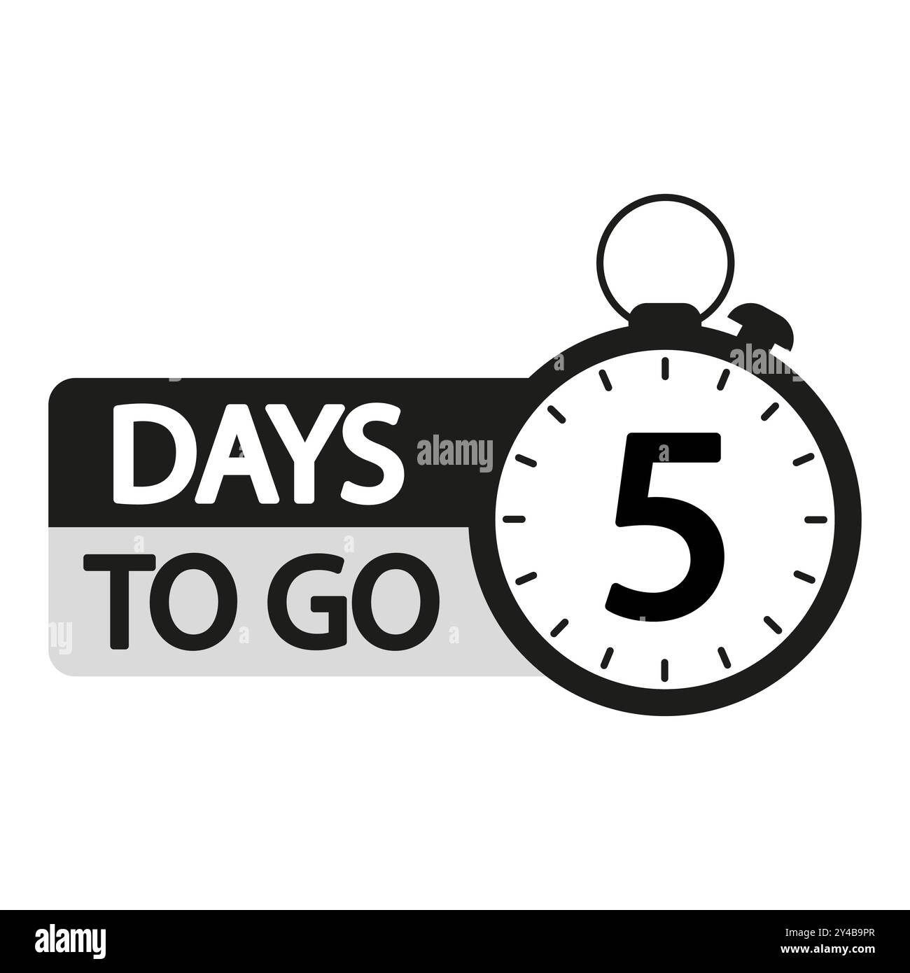 Countdown timer illustration. Number five focus. Bold 5 days to go text ...