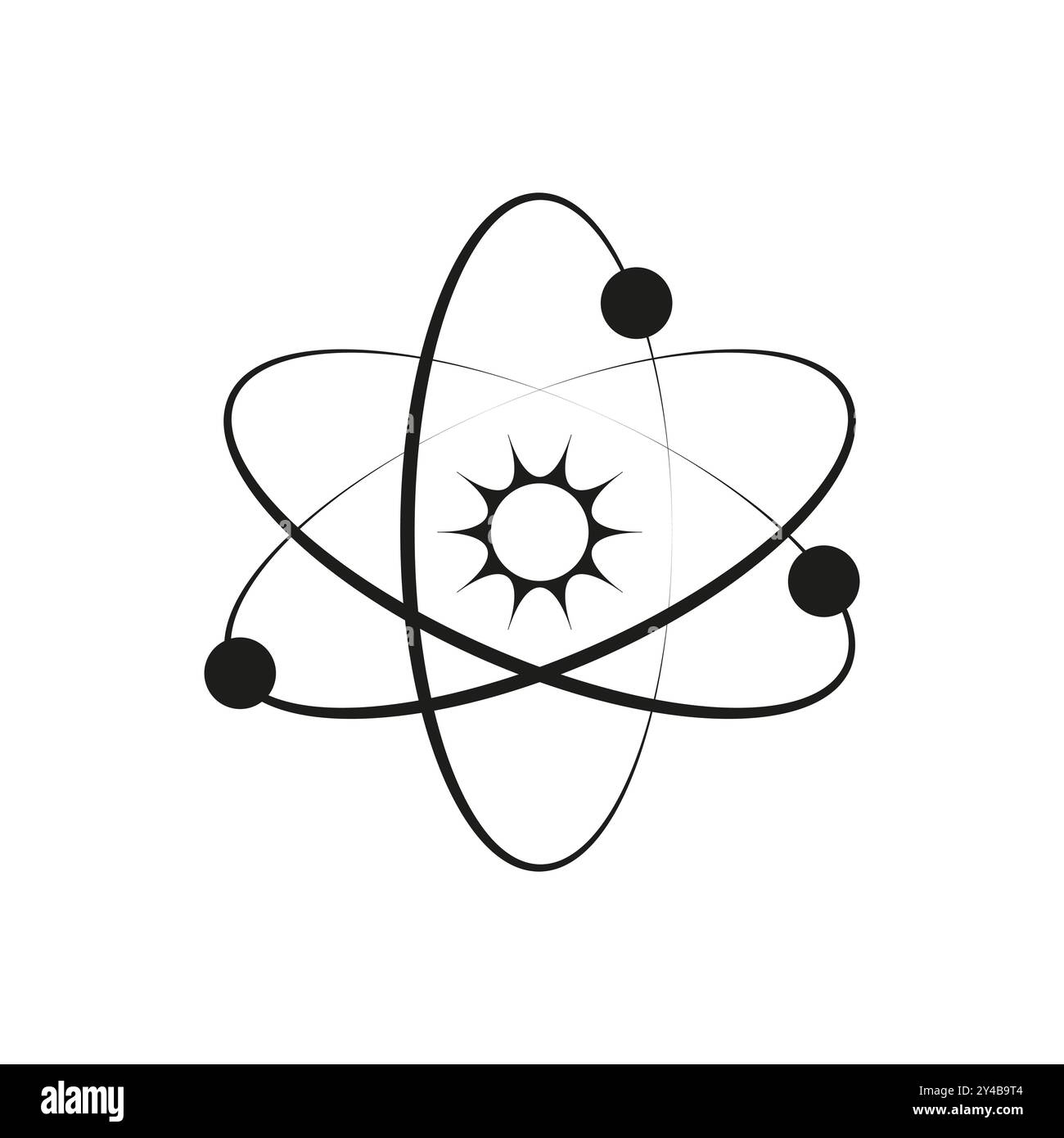 Atomic symbol icon. Orbiting electron model. Energy science concept. Simple vector illustration ...