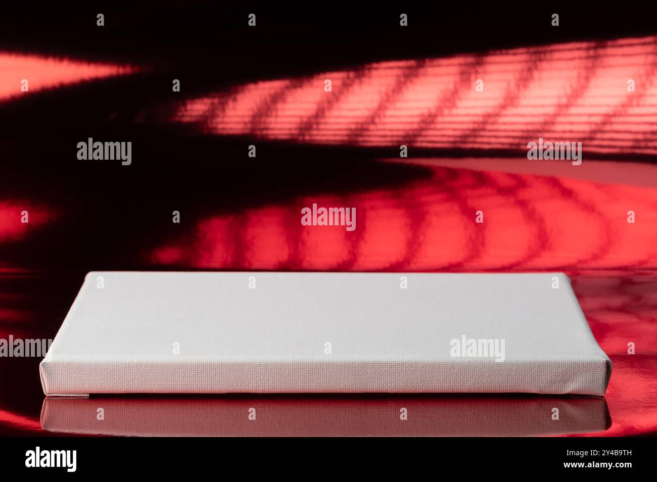 Empty square box platform on red minimal background Stock Photo - Alamy