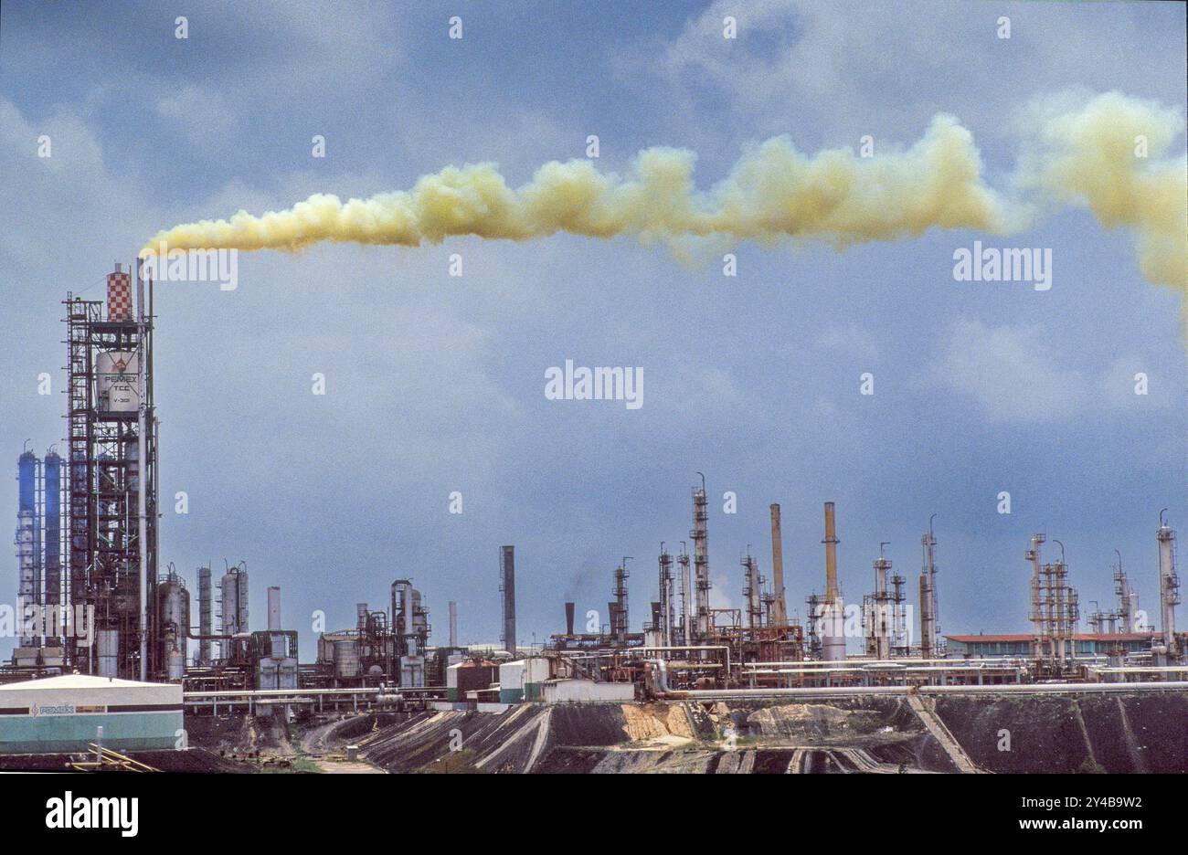 Mexico, Mantitlan in Veracruz. Air pollution in an industrial zone. Oil ...