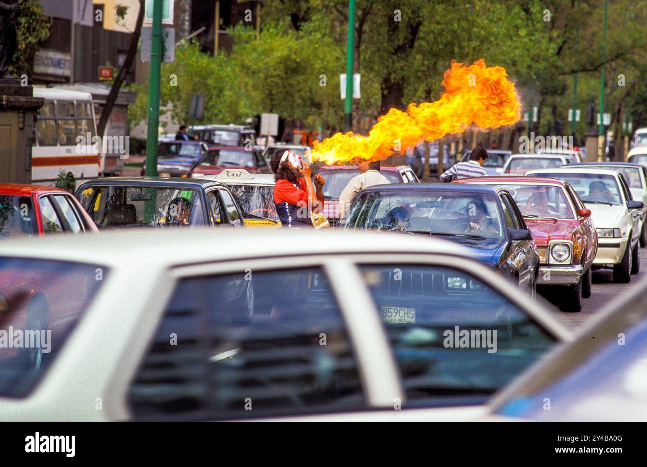 Mexico, Mexico City - Fire-breather earns money as a street performer ...