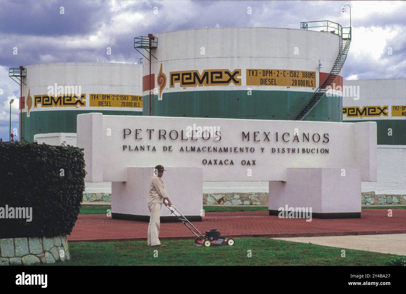 Mexico, Oaxaca - Oil reservoirs of the Pemex oil company Stock Photo ...
