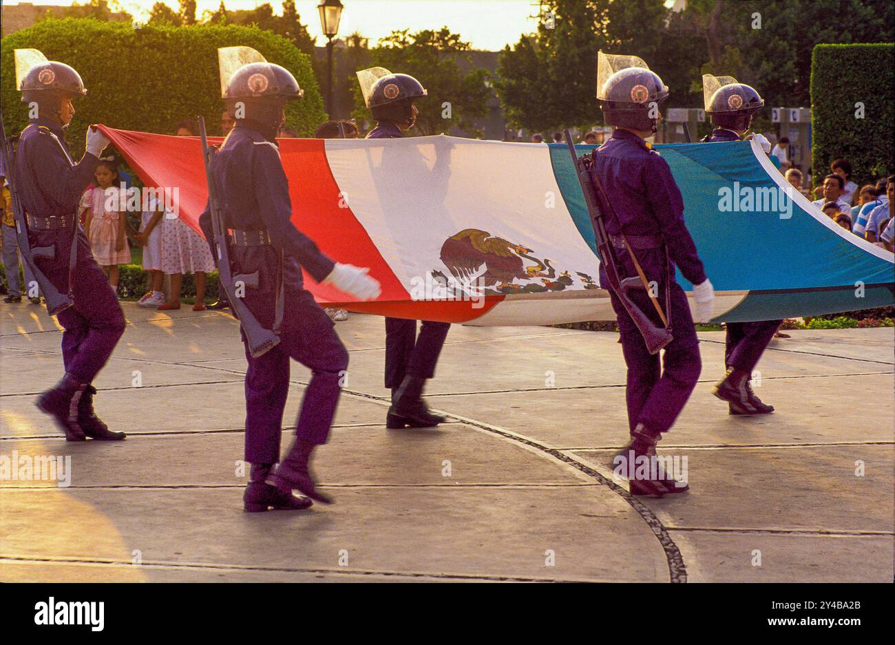 Mexico, Merida - Soldiers in a ritual folding the flag Stock Photo - Alamy