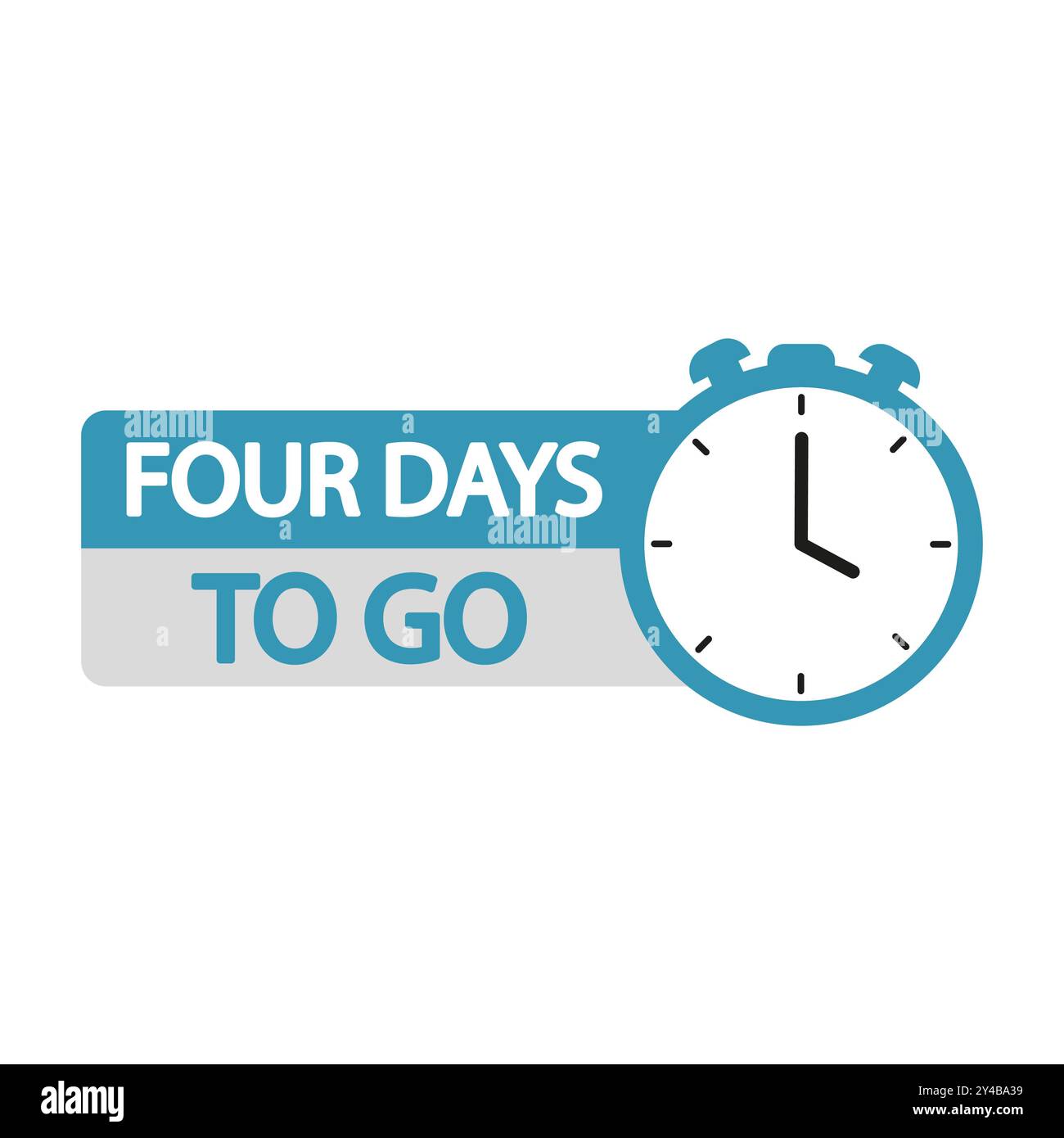Countdown timer illustration. Number four focus. Bold four days to go text. Blue and white ...