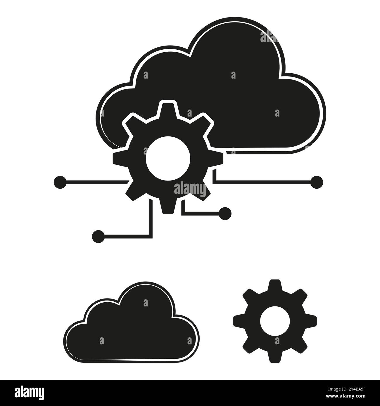 Cloud technology icon. Gear and cloud symbol. Data processing concept. Simple vector ...