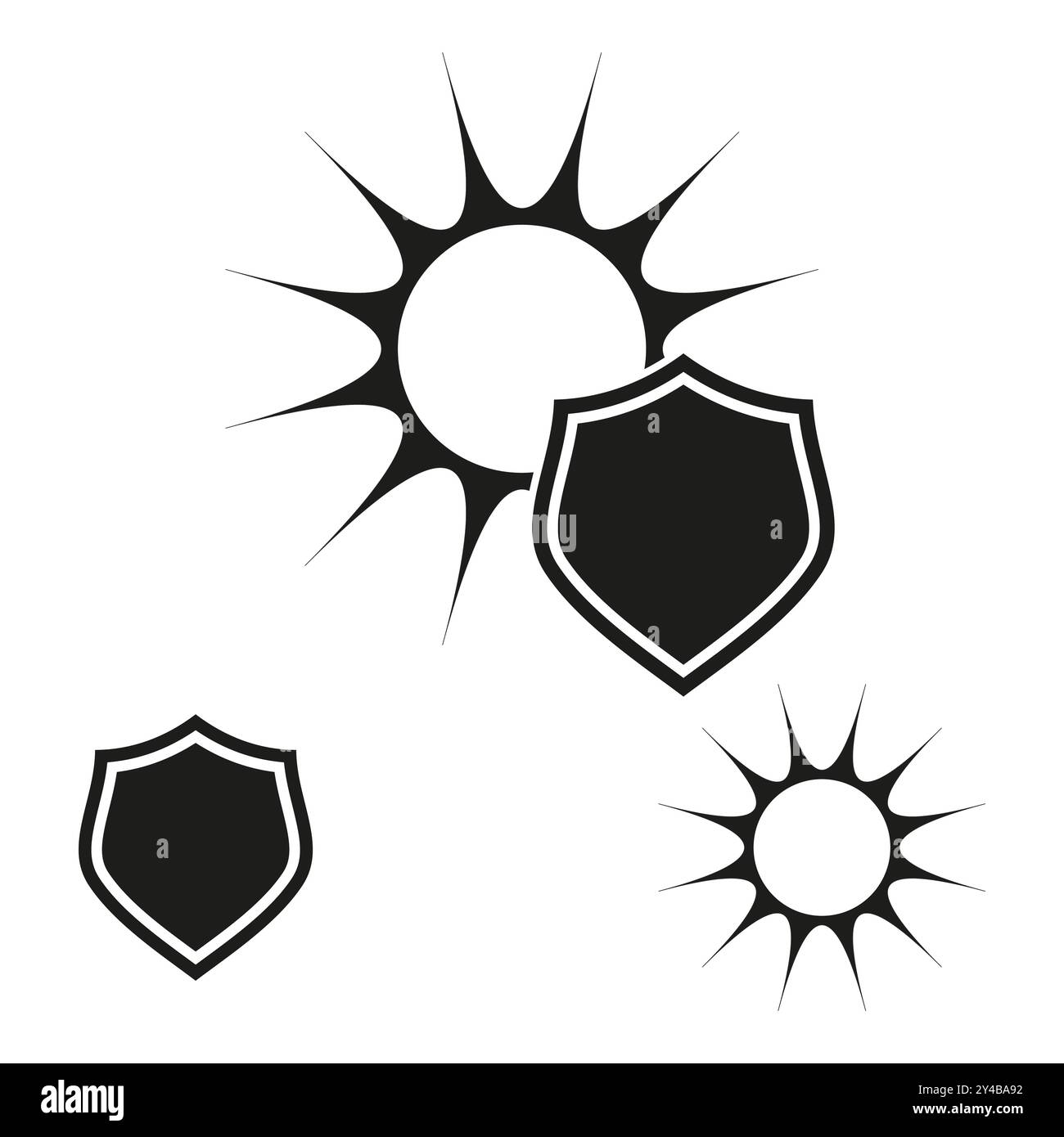 Sun protection shield icon. UV defense symbol. Sun safety graphic ...