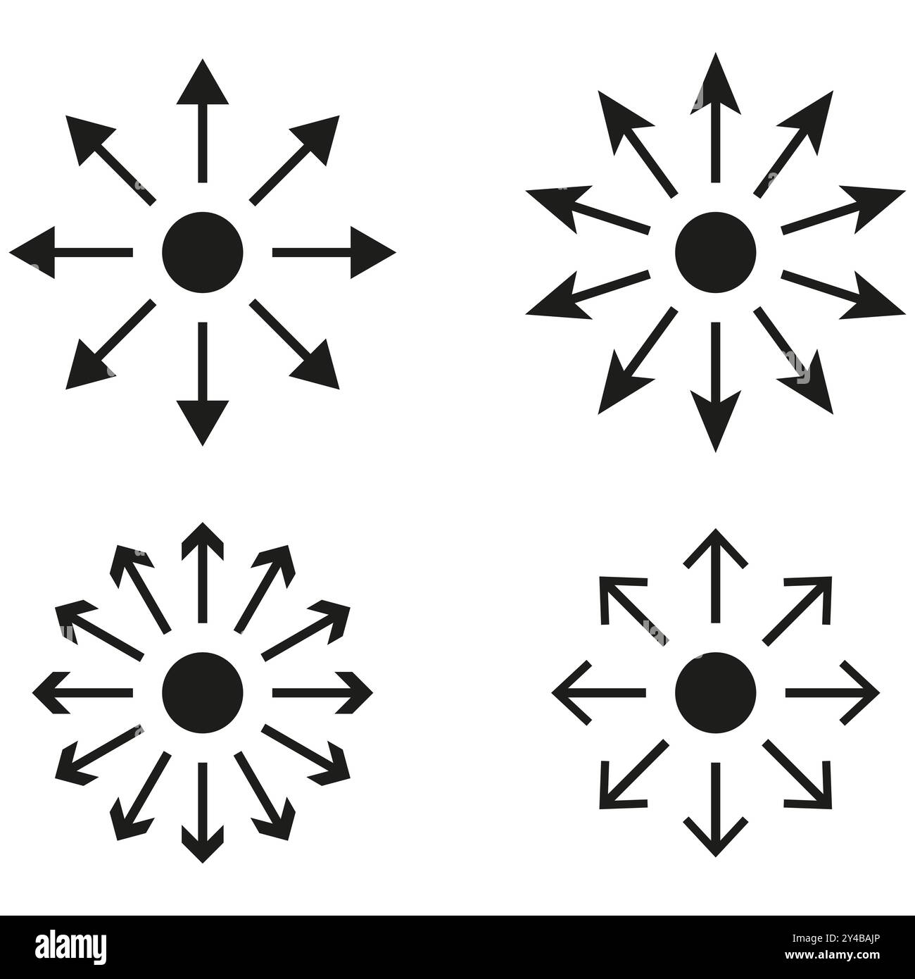 Arrows spreading icon. Central point symbol. Outward arrow design ...