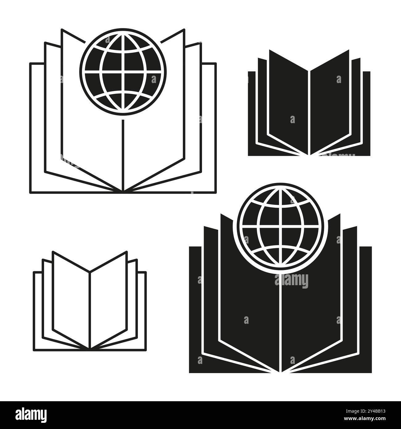 Open book icons with a globe symbol integrated into the design ...