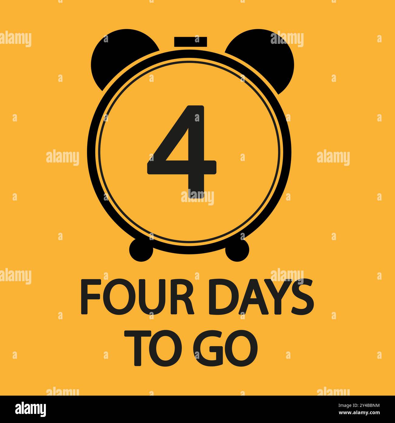Countdown clock graphic. Number four focus. Bold 4 days to go text. Yellow background design ...