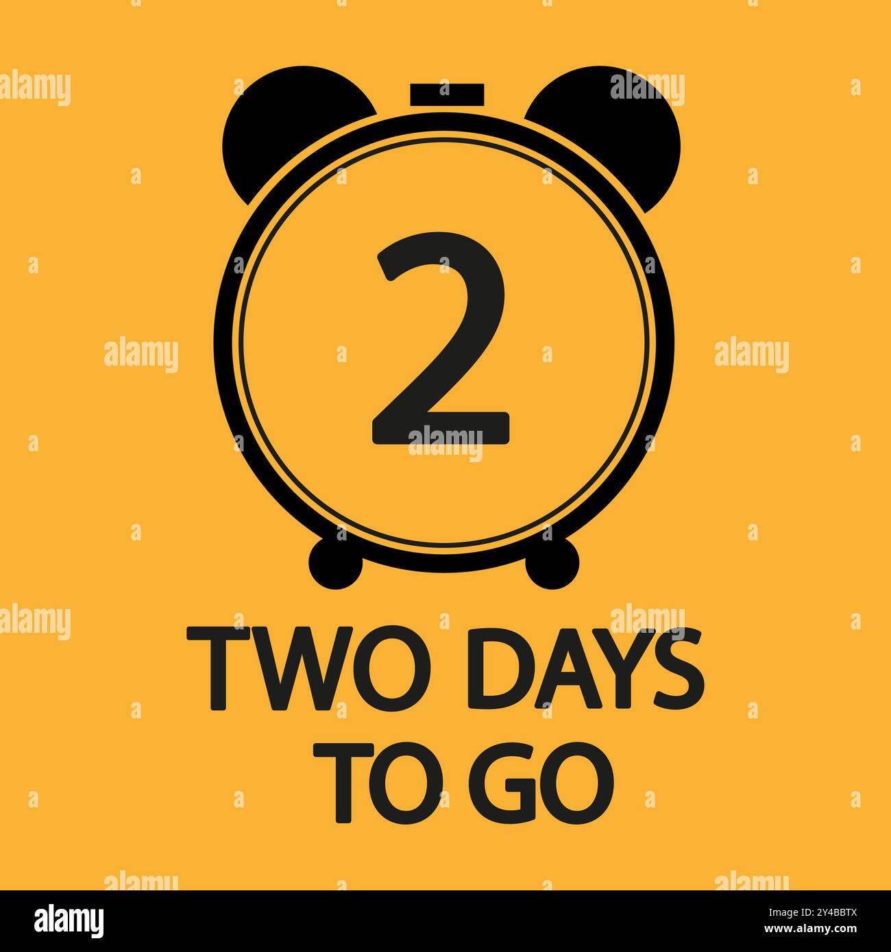 Countdown clock illustration. Number two focus. Bright 2 days to go text. Yellow background ...
