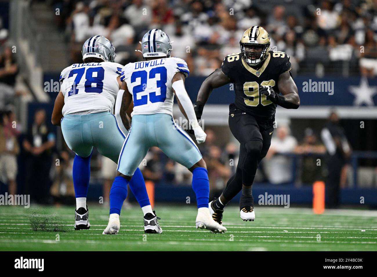 Dallas Cowboys offensive tackle Terence Steele (left) and running back ...