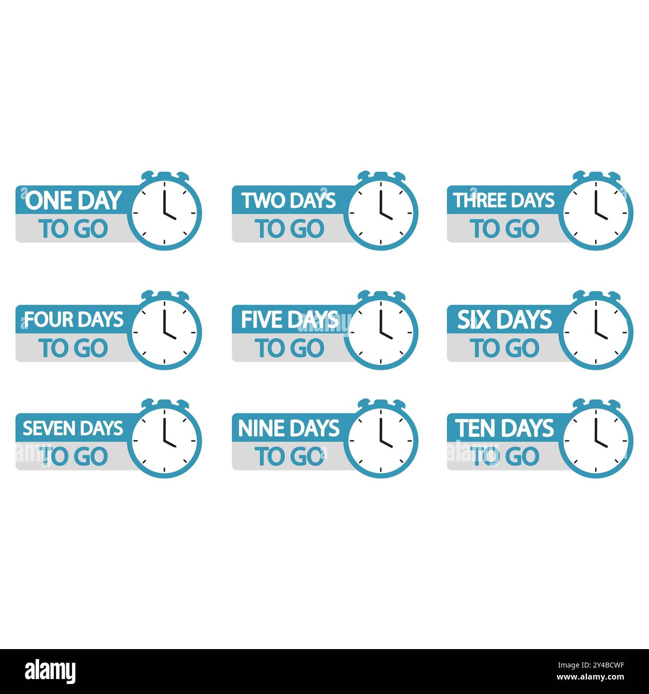 Set of countdown timers. Bold 1 to 10 days to go text. Multiple day ...
