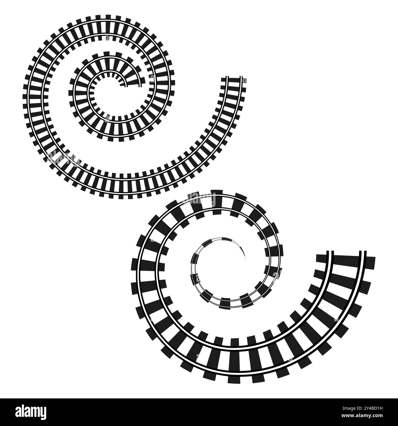 Spiral railway tracks. Curved train track graphic. Railroad track pattern. Vector spiral design ...