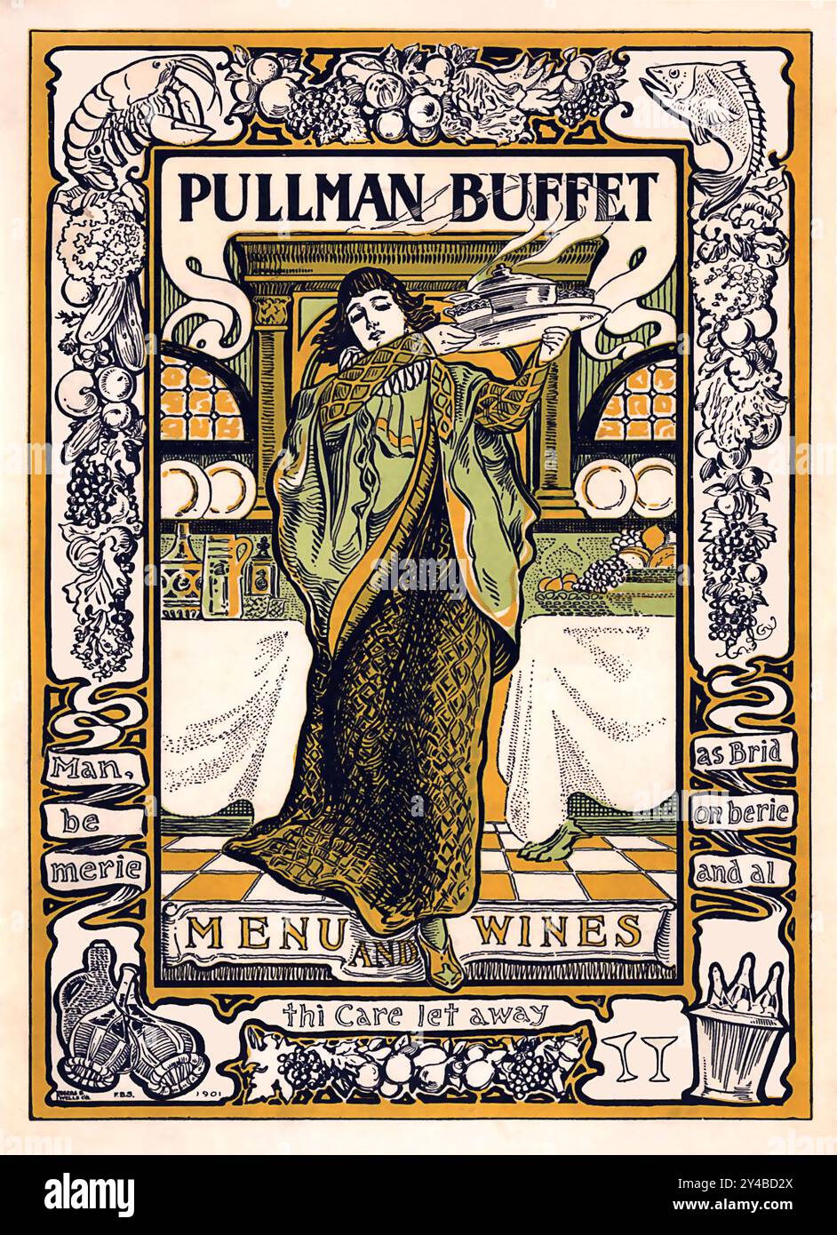 Rail Advertising Poster for Pullman Buffet, Menu and Wines Stock Photo ...