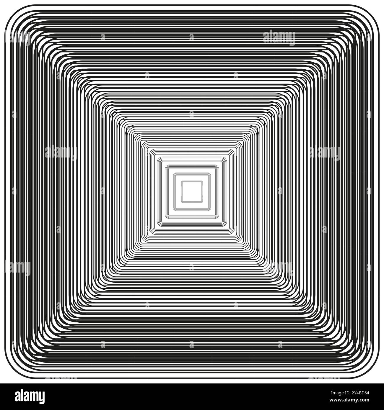 Concentric square lines. Geometric optical illusion. Symmetric abstract shape. Vector black ...