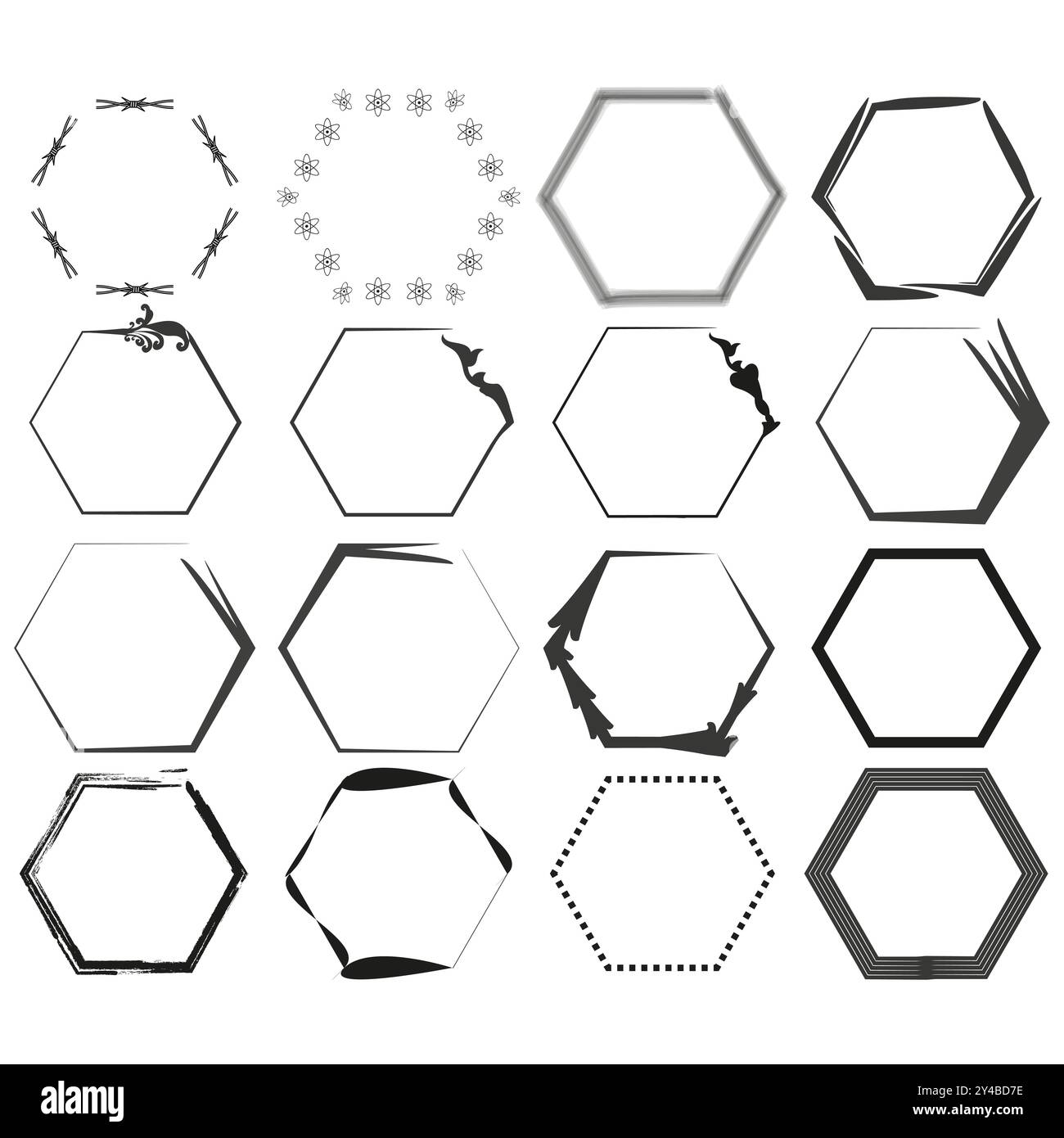 Decorative hexagon frames. Abstract border designs. Minimalistic shape variations. Vector ...
