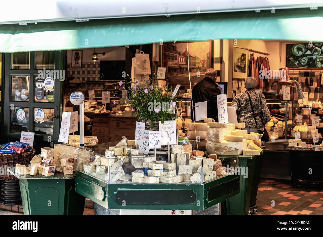 Cheese shop with different types of cheese. Helsingor, Denmark ...