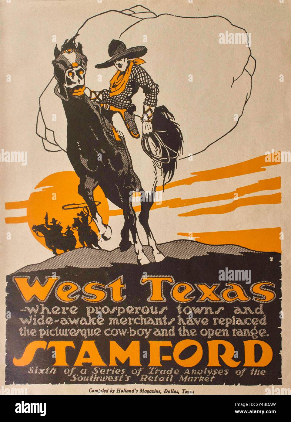 Vintage American Illustration of the Far West with Cowboy riding horse ...
