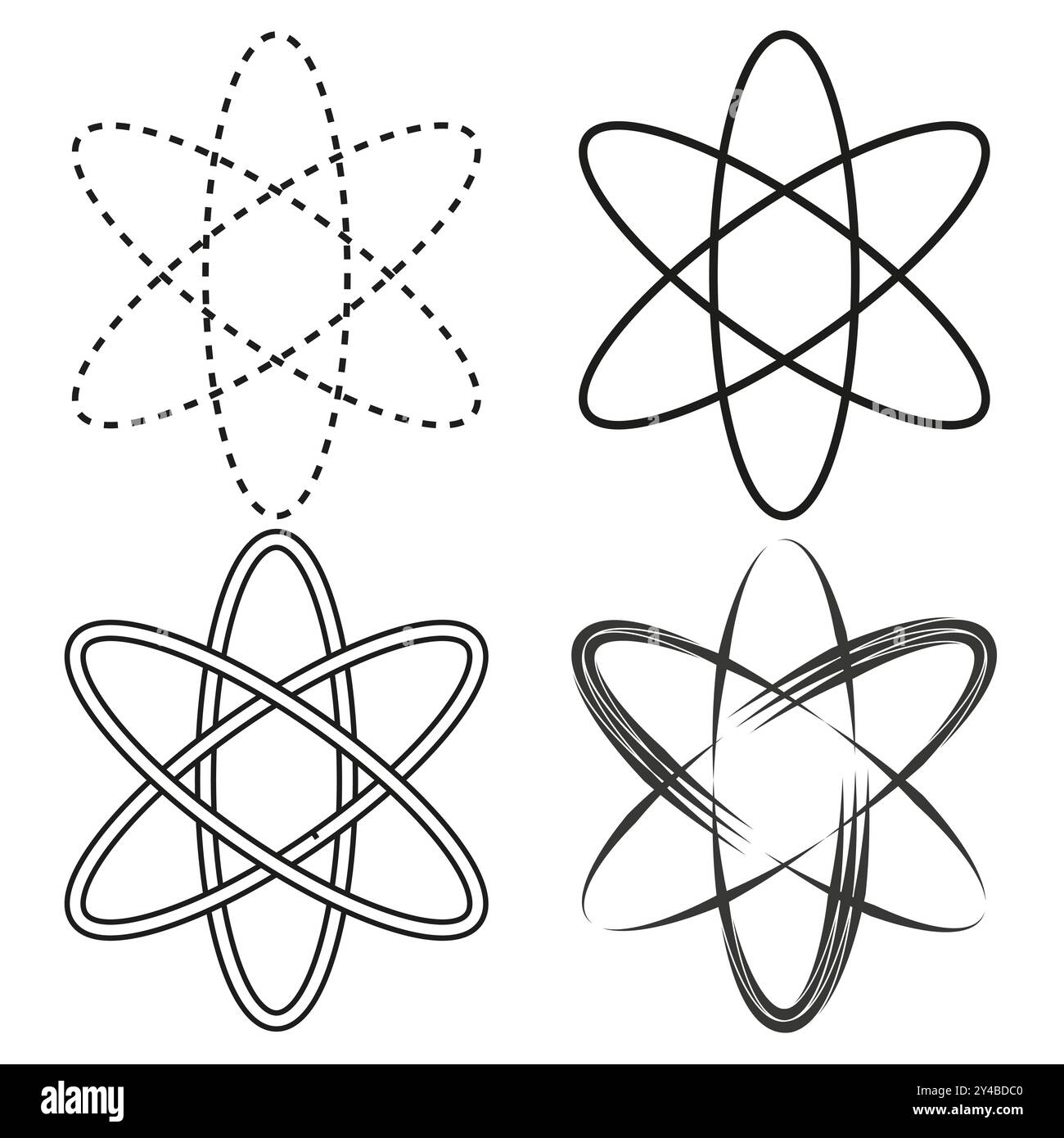 Atom icons set. Atomic structure symbols. Science and energy graphics. Simple vector ...