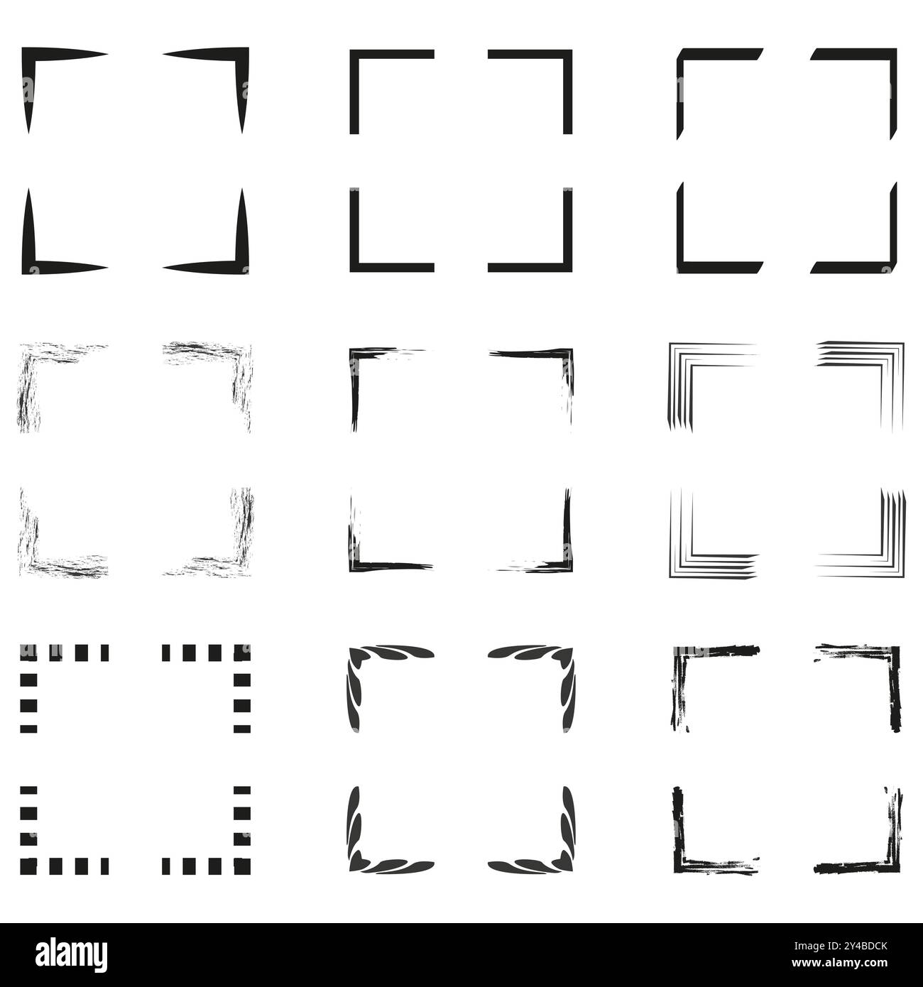 Square frame set. Decorative corner design. Rough brush edges. Minimal ...