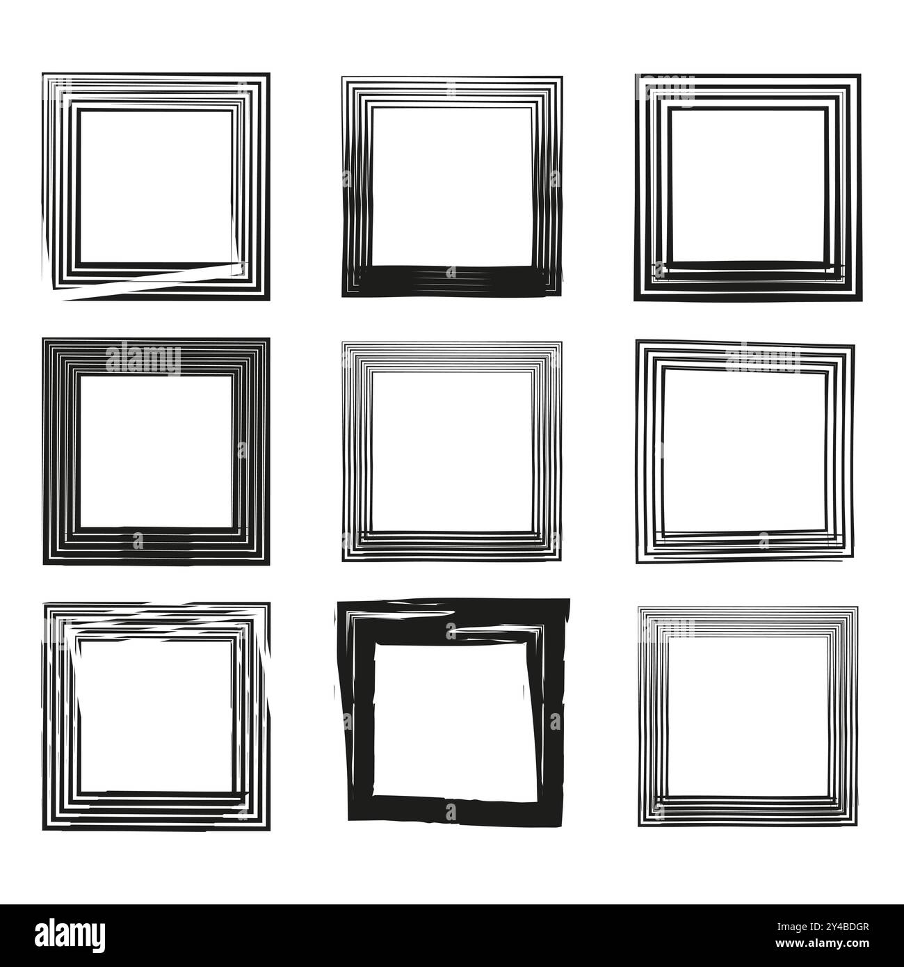Geometric square frames. Abstract border variations. Concentric outline design. Vector black and ...