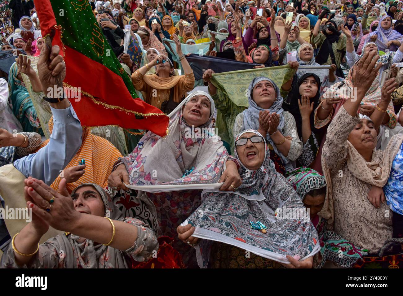 Srinagar, India. 17th Sep, 2024. Kashmiri Muslim devotees pray as the head priest (not pictured ...