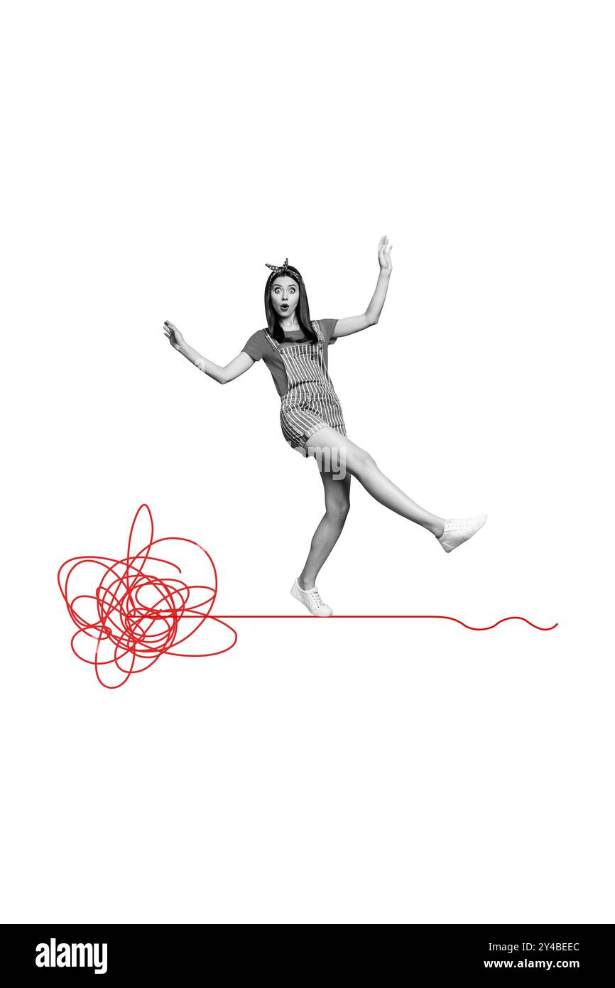 Vertical collage young shocked impressed woman face expression ...