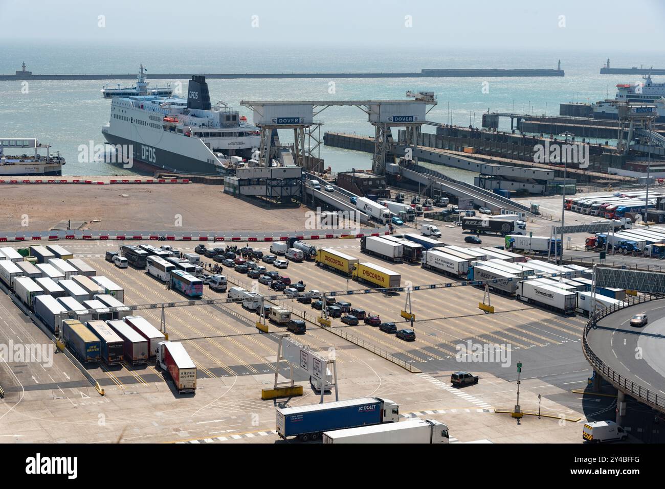 Dover, United Kingdom, June 09 2023 : Trucks and vehicles ready to ...