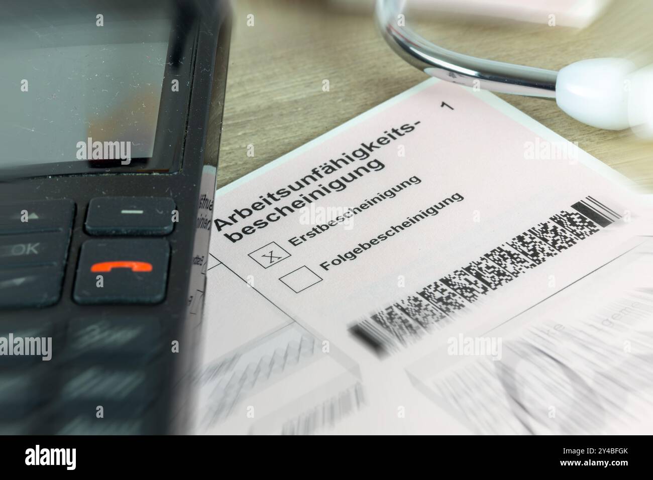 Close-up of a certificate of incapacity for work, Germany ...