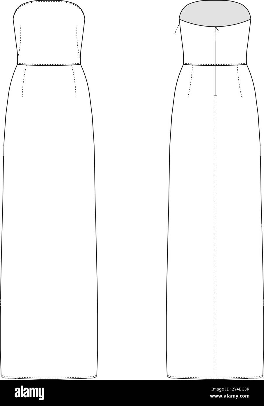 strapless straight evening dress gown technical dress flat sketch ...