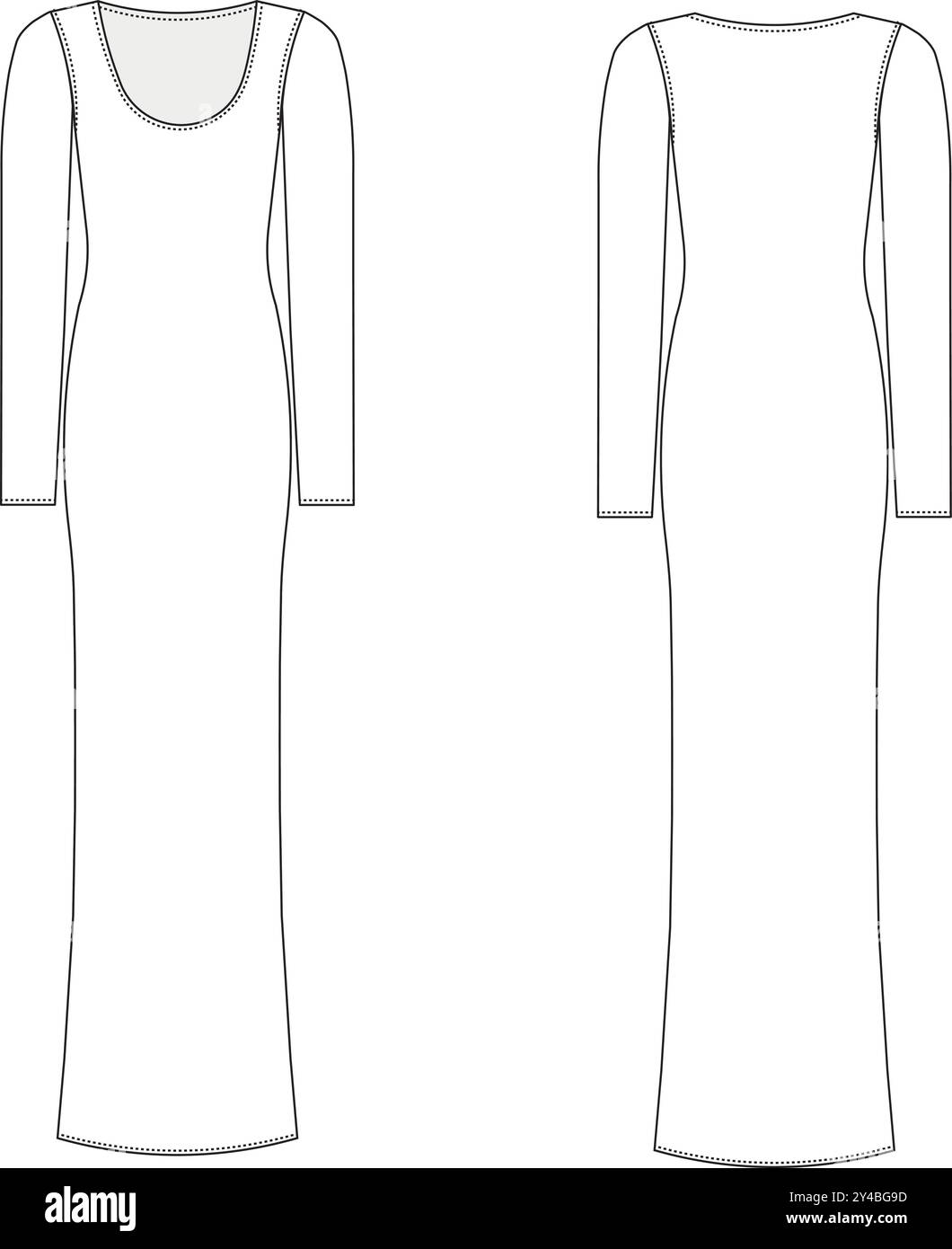 Long Sleeve Scoop Neck U Neck body con long Maxi Dress Technical ...