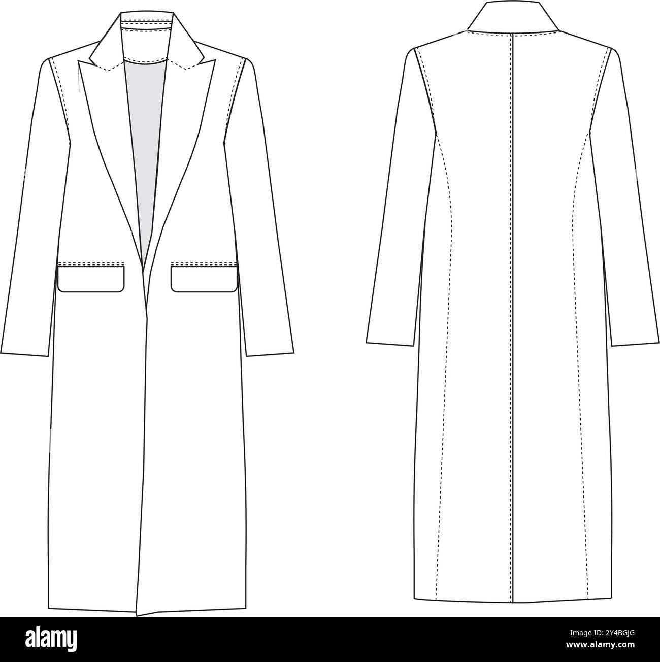 oversized outerwear overcoat Long Coat Jacket Technical Drawing Flat ...