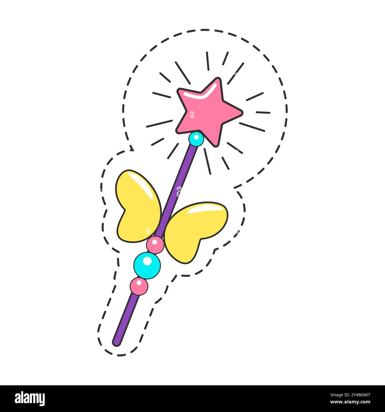 Vector image of a magical wand with a pink star and yellow wings ...