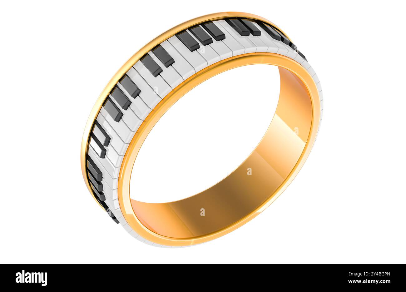 Piano ring, golden ring with piano keyboard. 3D rendering isolated on ...