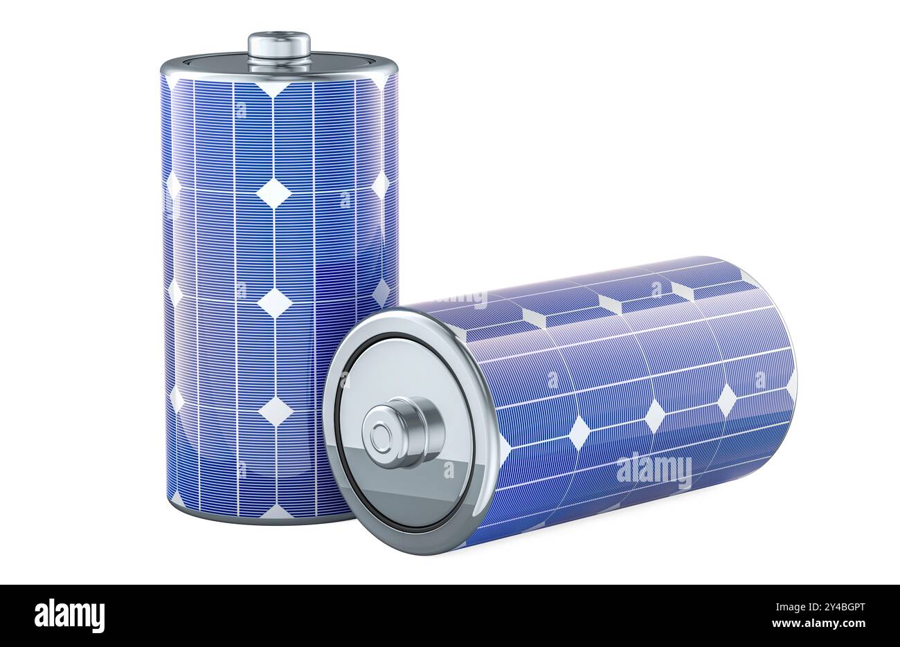 Batteries with solar panel, 3D rendering isolated on white background ...