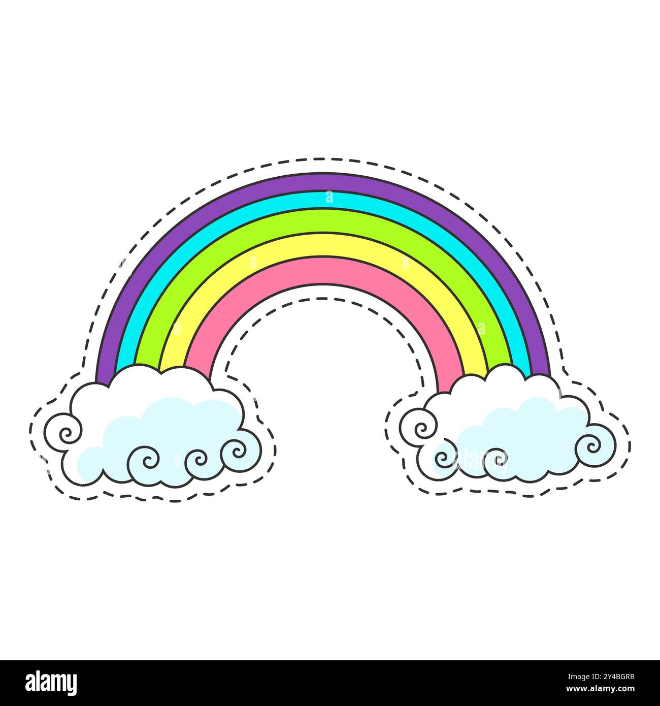 Vector image of a rainbow with clouds, designed as a sticker with a ...