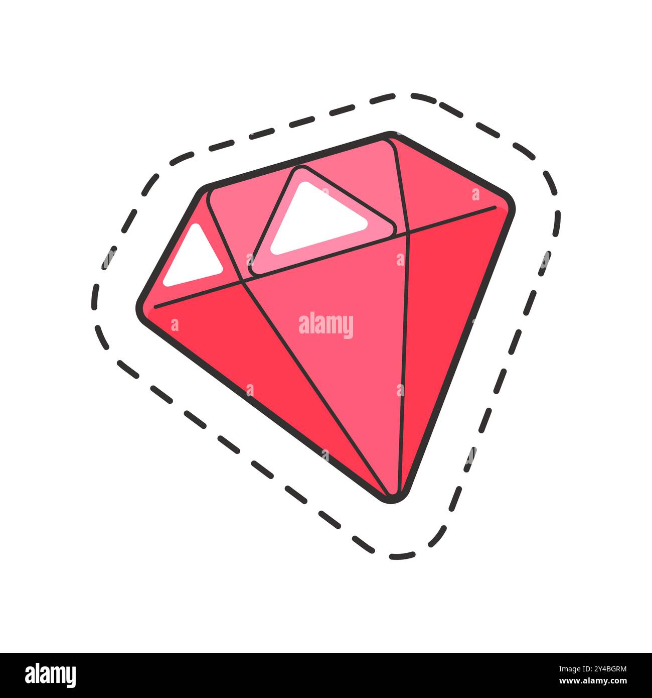 Vector image of a red diamond, designed as a sticker with a dashed ...